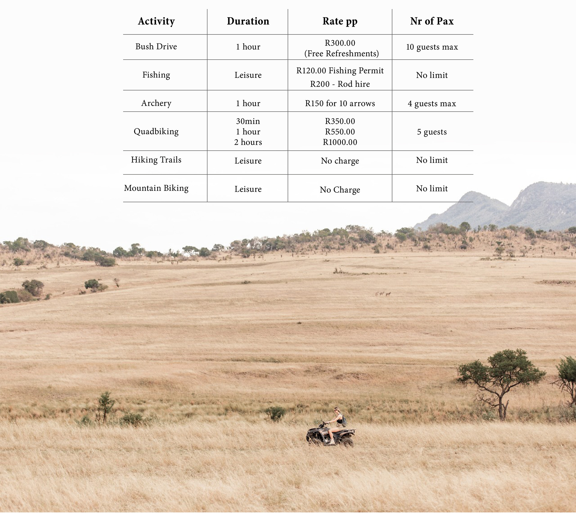 ACTIVITIES - Dawsons Luxury Game Lodge